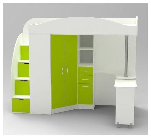 Кровать-чердак "Теремок-1 Гранд" Белый Лайм