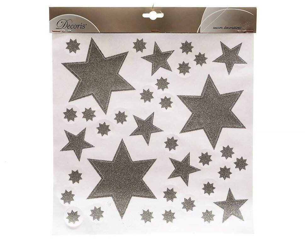 Набор наклеек для декорирования окна звёздочки, 31x32 см, цвет: серебряный, Kaemingk 461017