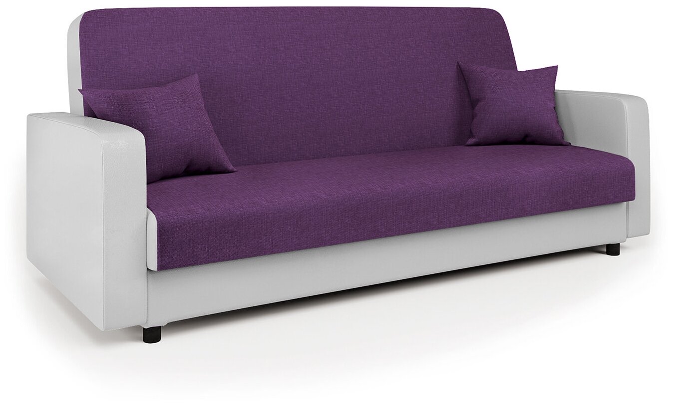 Диван-книжка Мелодия 140х190 см, прямой, раскладной, фиолетовая рогожка и белая экокожа