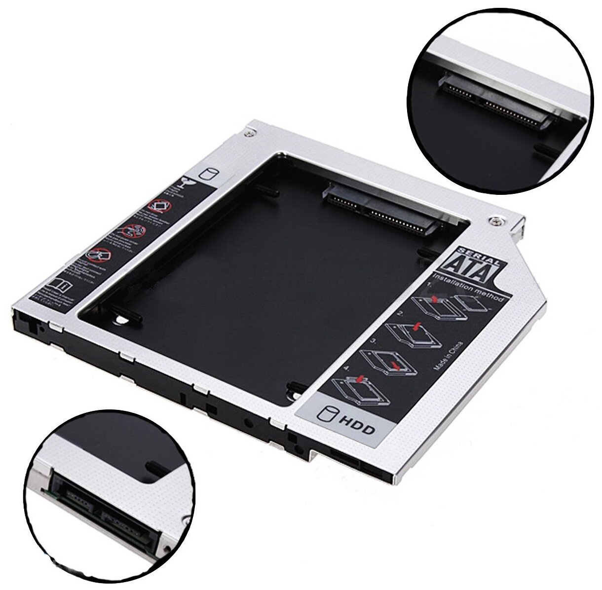 Переходник дополнительного HDD кредл в отсек CD/DVD SATA (12.7мм)