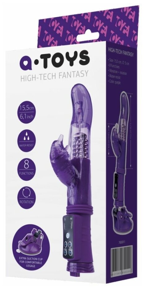 Фиолетовый вибратор с клиторальным стимулятором и супер надёжной присоской,3 см, фиолетовый, термопластичная резина (TPR), с вибрацией, Женский, Вибраторы