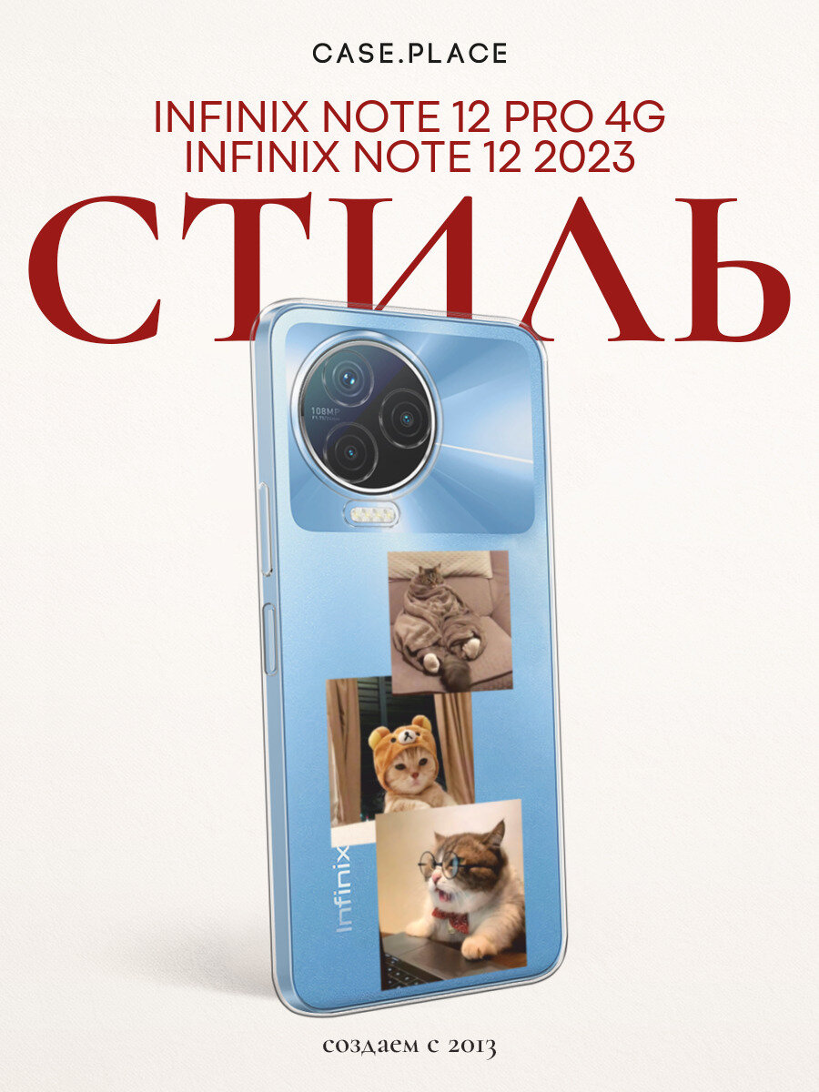 Чехол на Infinix Note 12 Pro 4G/Note 12 2023 / Инфиникс Нот 12 Про 4G/Нот 12 2023 с принтом Домашние коты, прозрачный