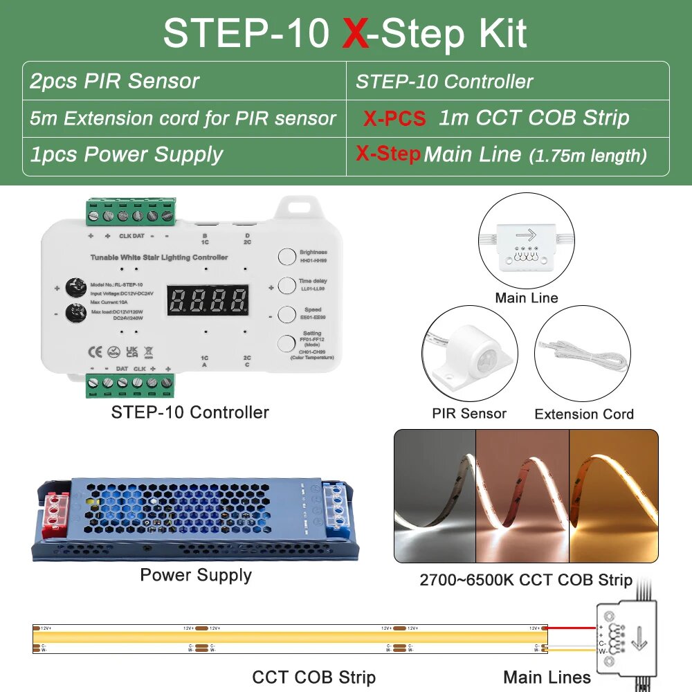 STEP-10 комплект: COB лента, PIR датчик, контроллер