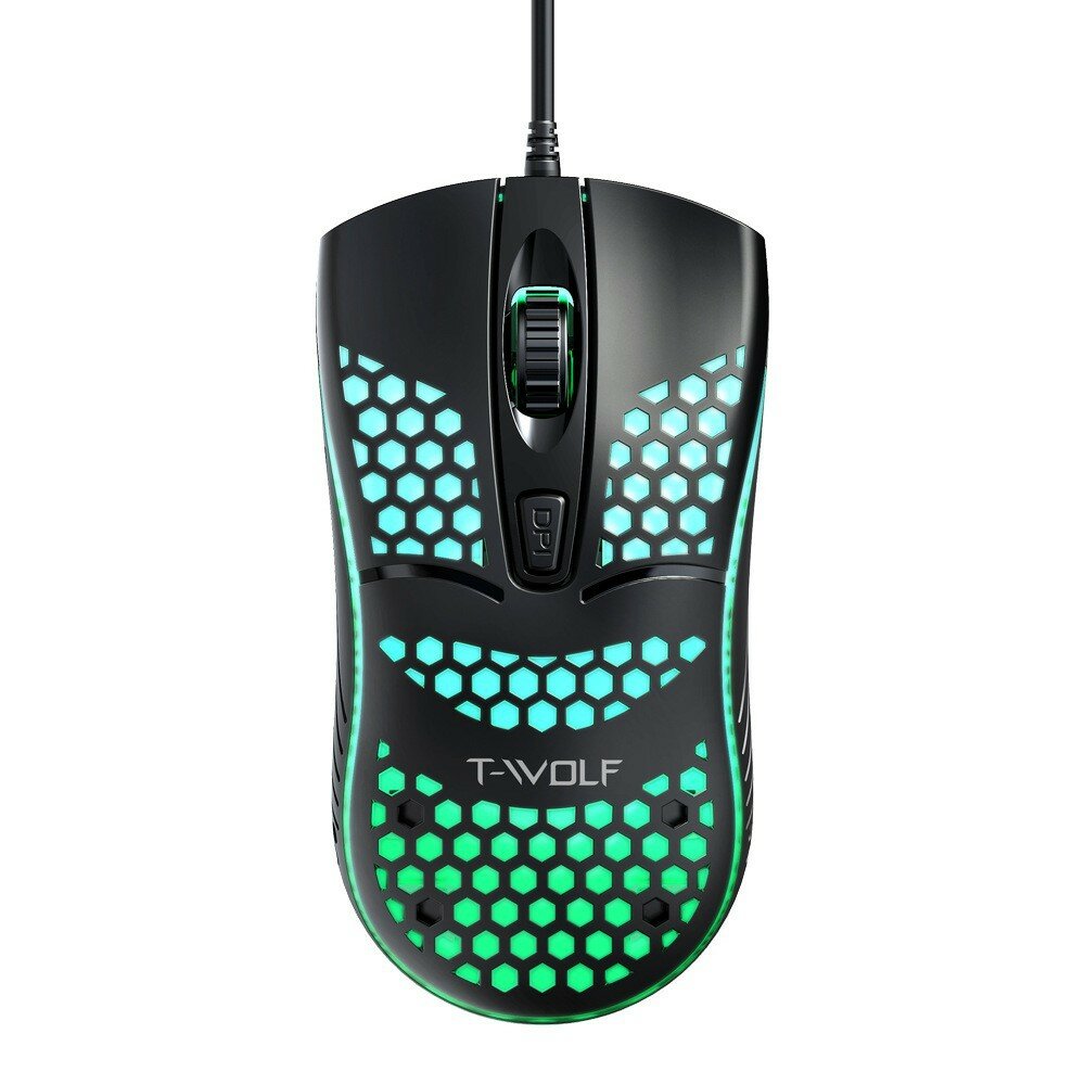 Мышь T-WOLF V15 для ПК с RGB подсветкой, проводная, черная