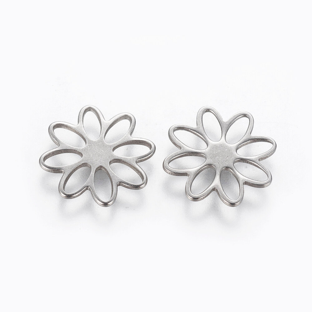 Подвеска, 16х15х0.9мм, кружевной цветочек, базовый материал - нержавеющая сталь, без покрытия, 5 шт.