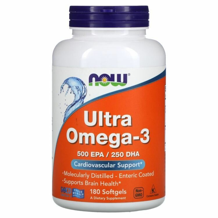 Now Foods, Ultra Omega-3 500 EPA/ 250 DHA, ультра омега-3, 180 капсул