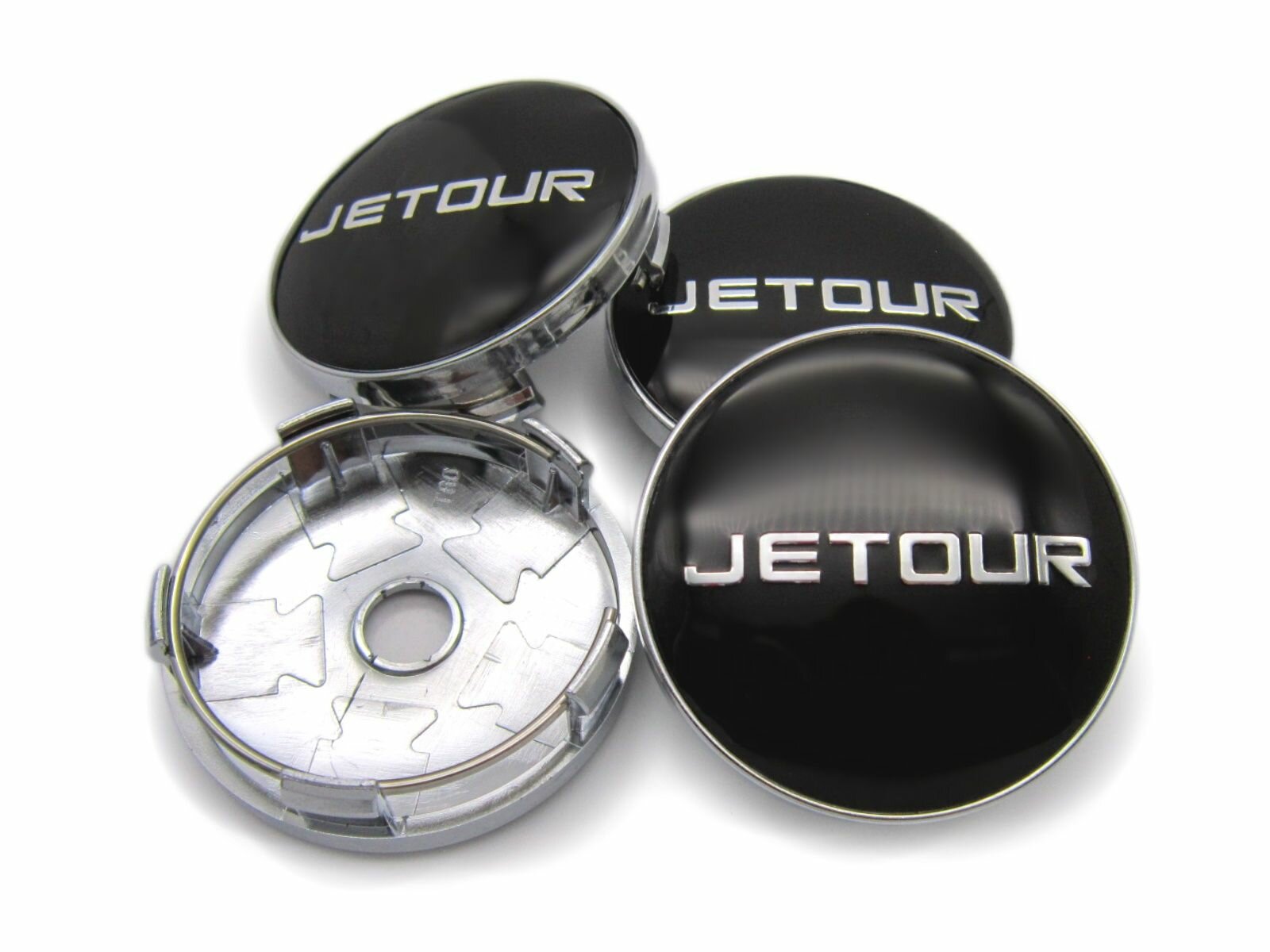Колпачки, заглушки на литые диски Jetour black 60/56 мм, комплект 4 шт.