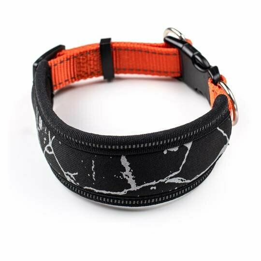 PetOpt Ошейник неопреновый широкий "Два кольца" фастекс оранжевый/черный L 30мм*45-70см для собак