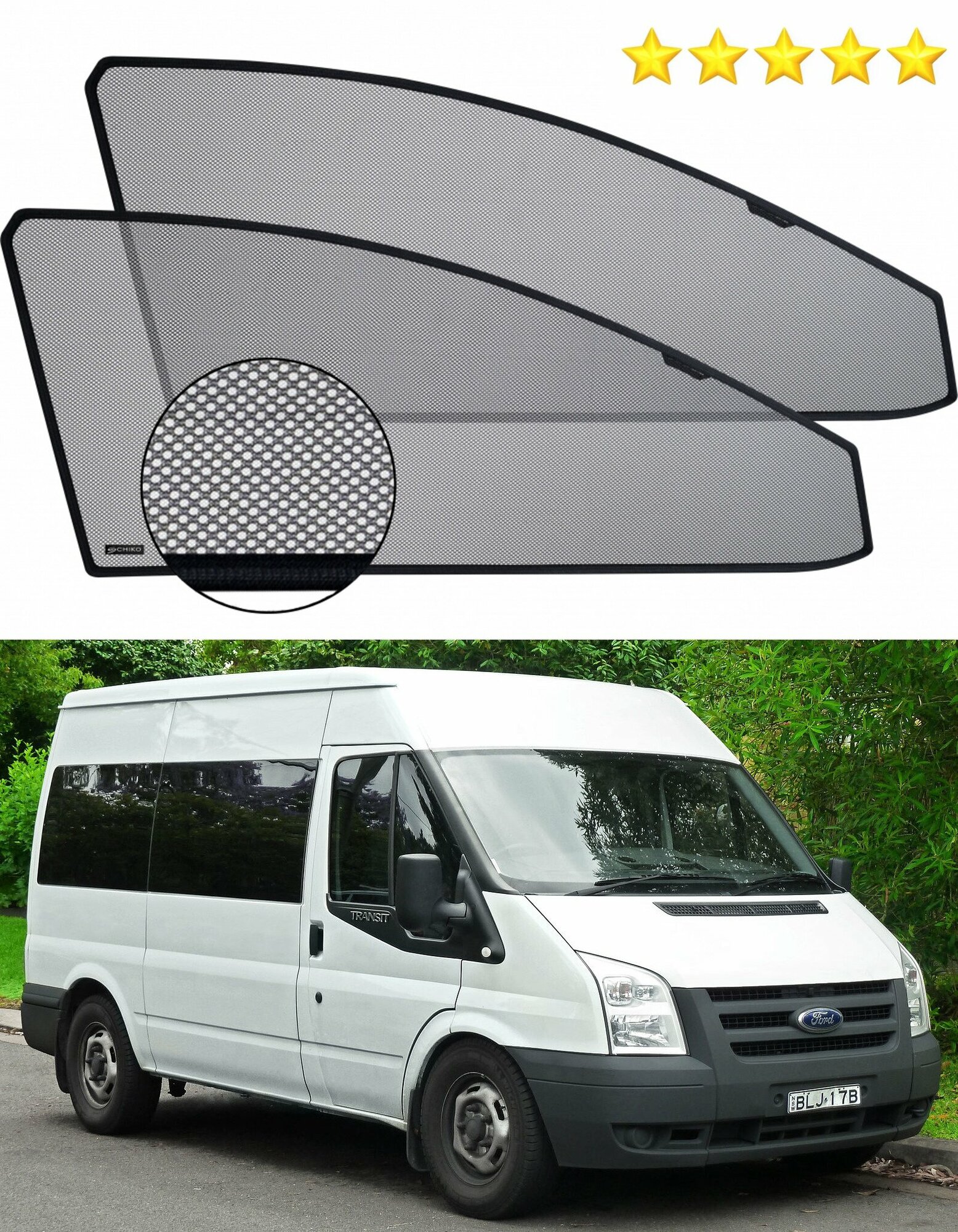 Каркасные автомобильные шторки на окна для Ford Transit 00-14 квадрат+треуг-к