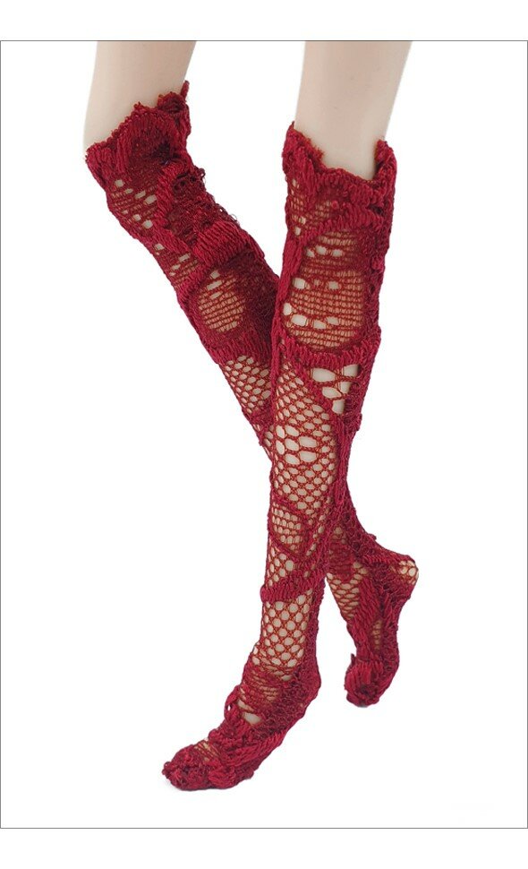Гольфы для БЖД кукол Dollmore 12 inch Size - TX Lace Knee Socks (B Wine) (красные, кружевные, для кукол Пуллип 31 см / Блайз / Доллмор)