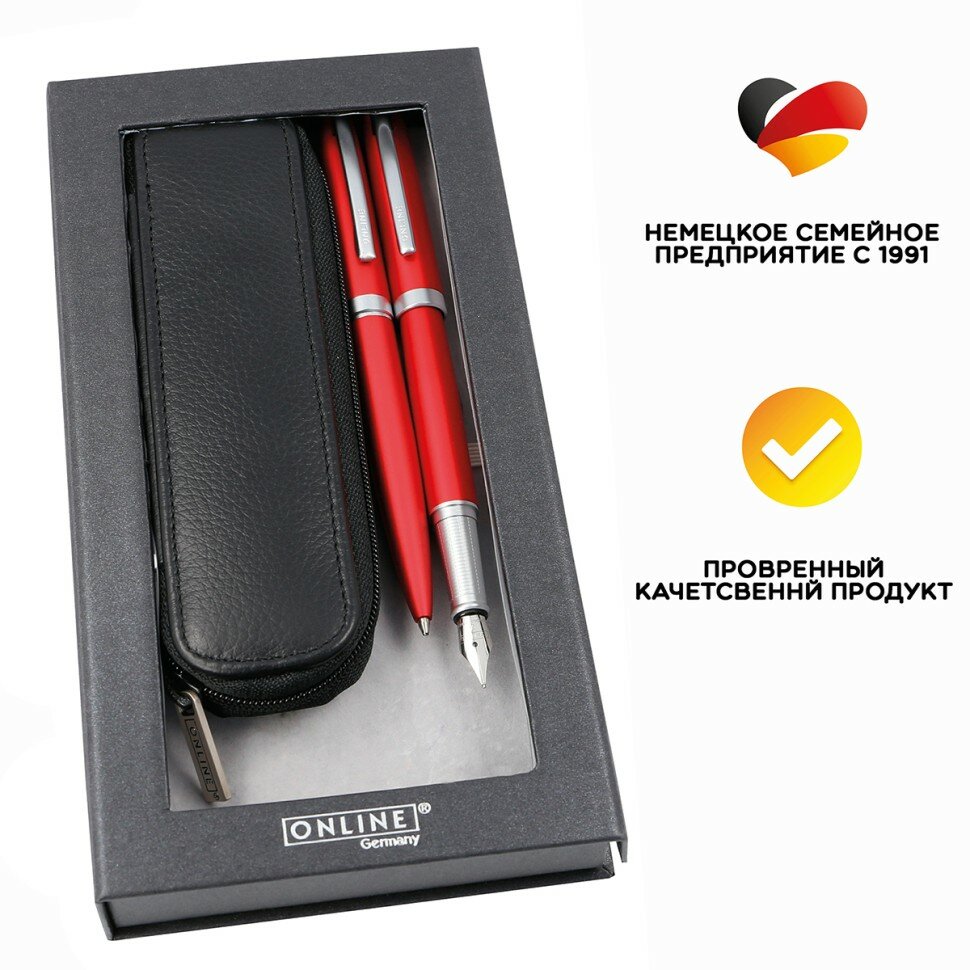 Online 34644 Набор ручек "Eleganza" в кожаном чехле, перьевая и шариковая, 139 x 16 x 12 мм