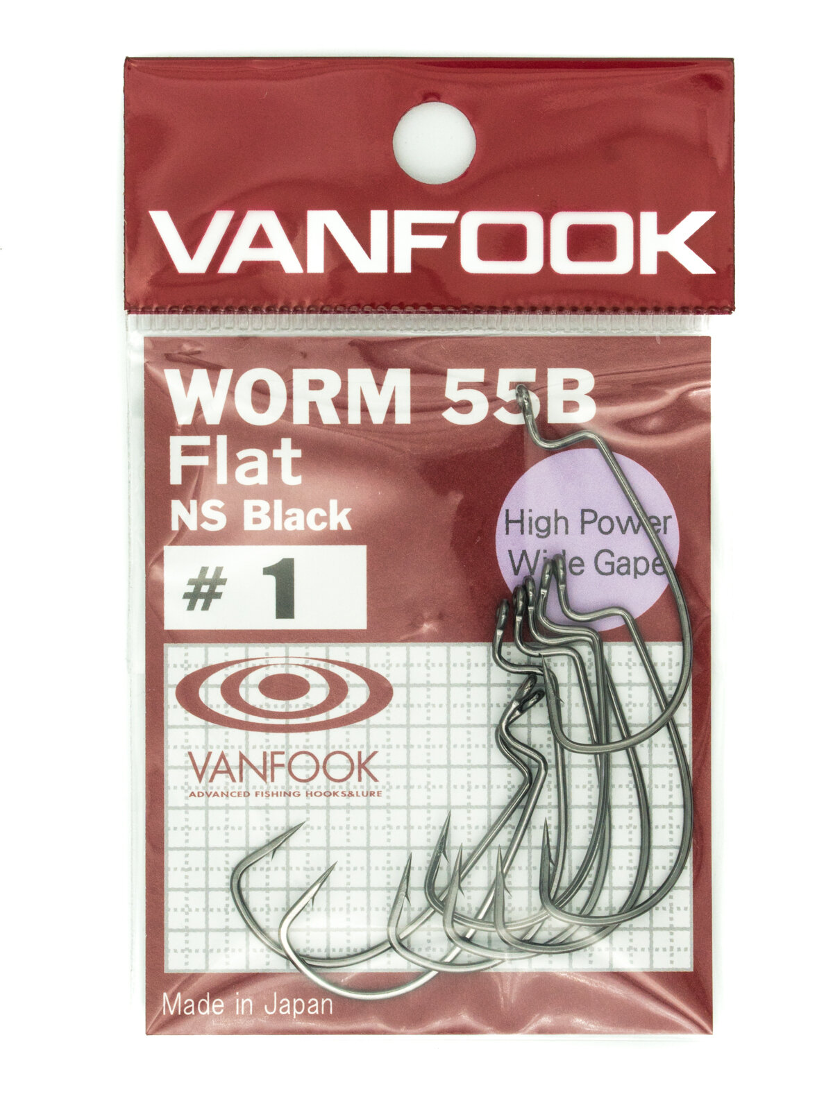 Крючки офсетные VANFOOK WORM 55B Flat, #1, для оснащения силиконовых приманок