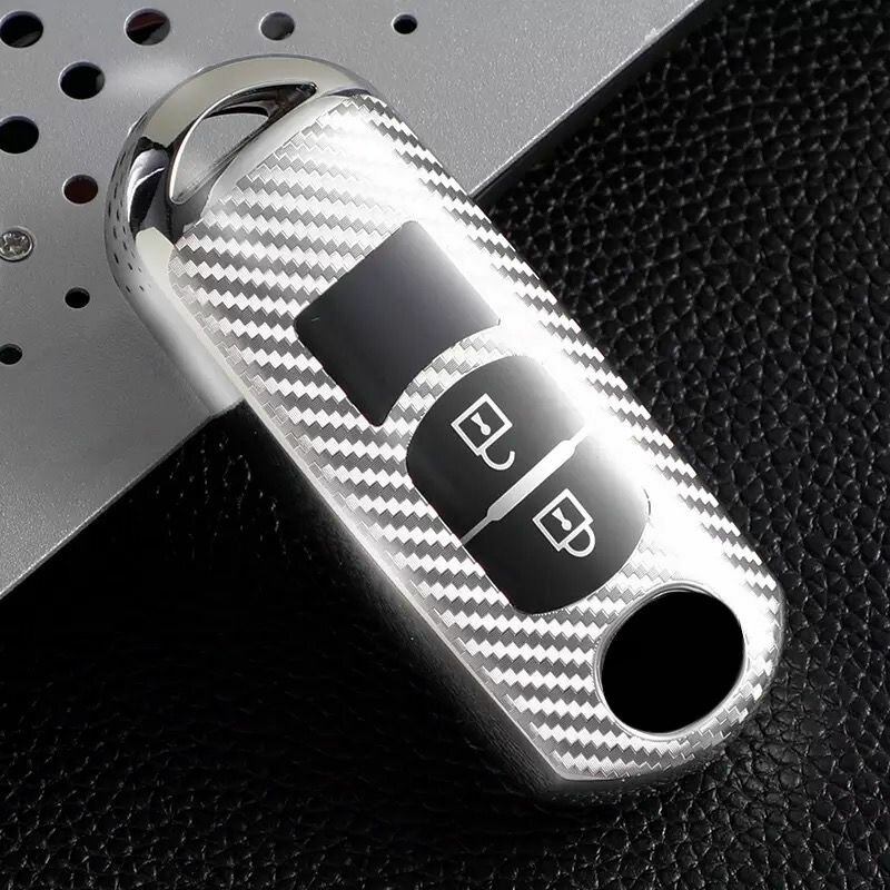 Чехол на ключ Mazda / Мазда 2 кнопки TPU carbon silver
