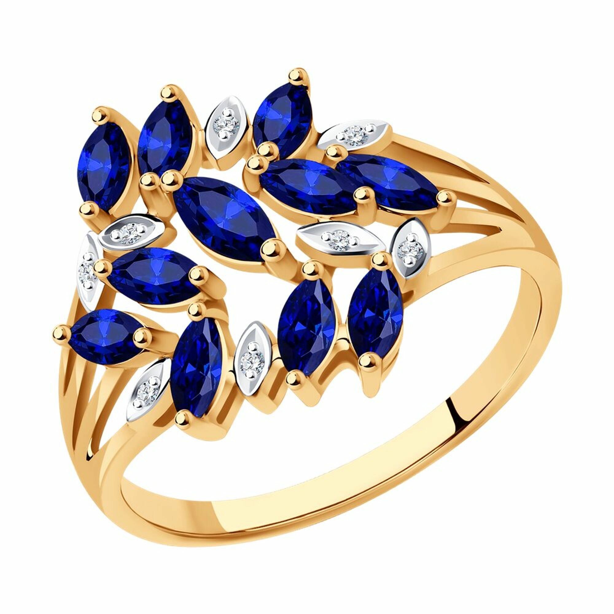 Кольцо, красное золото, 585 проба, сапфир, бриллиант