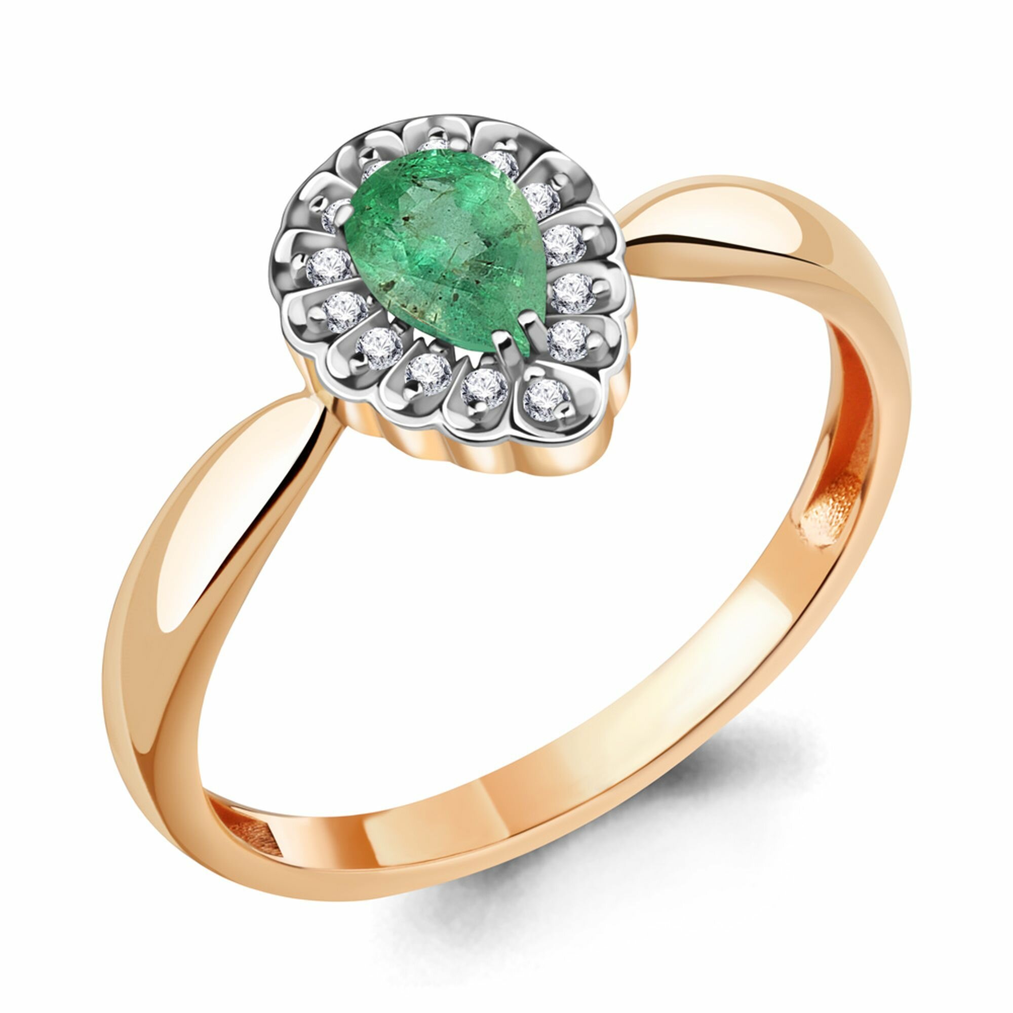 Кольцо, красное золото, 585 проба, бриллиант, изумруд