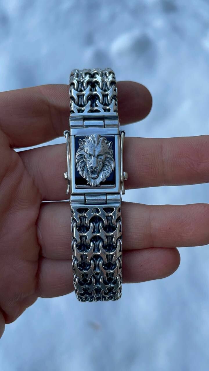 Браслет, серебро, 925 проба, обсидиан