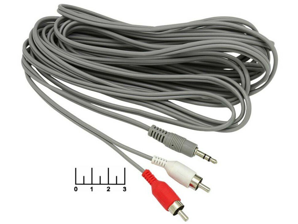 Шнур 2RCA-AUD 3.5 стерео 5м пластик Smartbuy (серый) (KA-315-150)