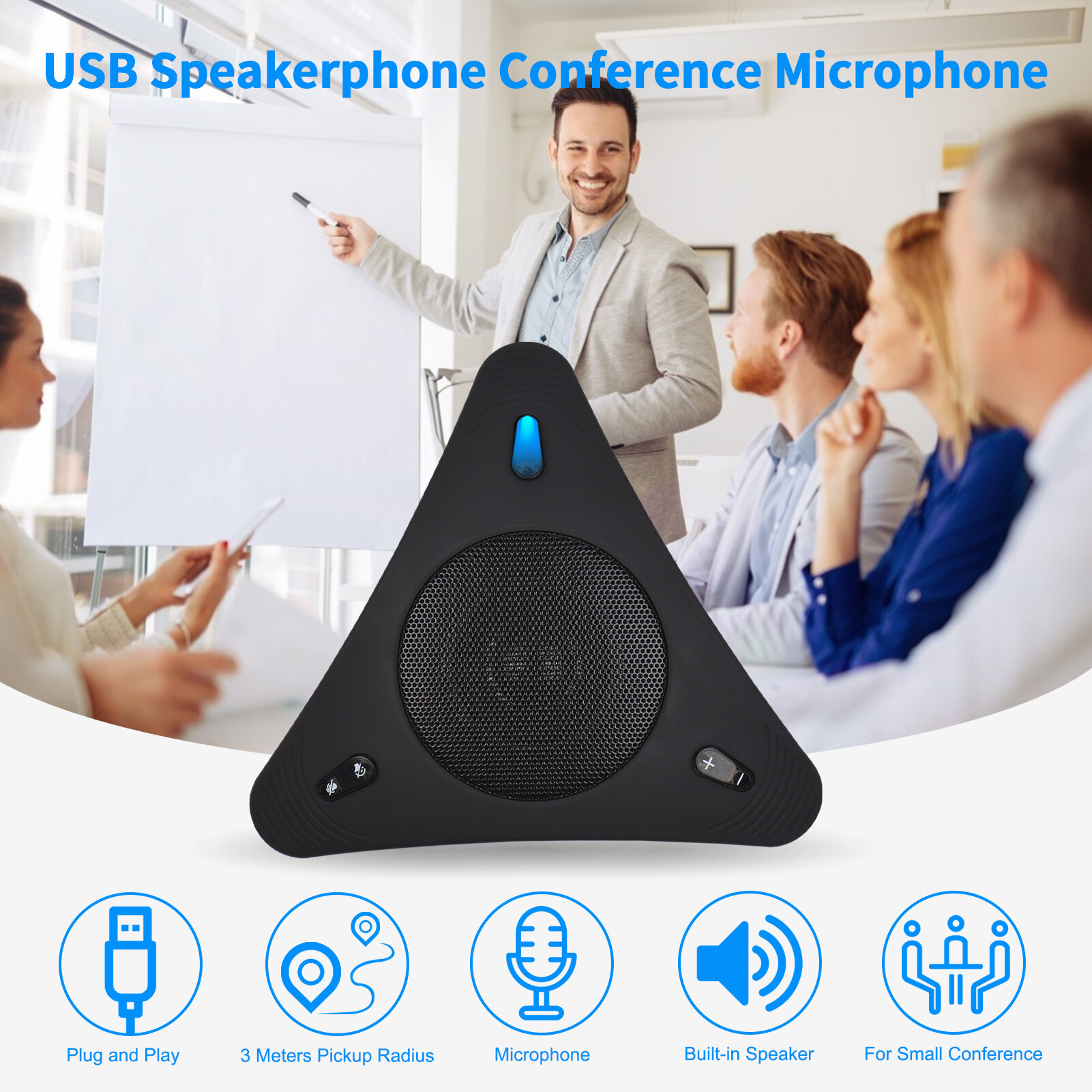 Конференц-микрофон USB - 360 звук, подавление эха, Plug & Play