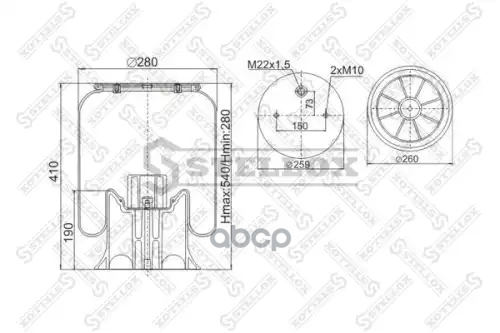 Пневмоподушка со стак. !2отв. M10 1отв-шт. M22 Порш пластиковый d13.5 Schmitz/Weweler Stellox арт. 9041582SX
