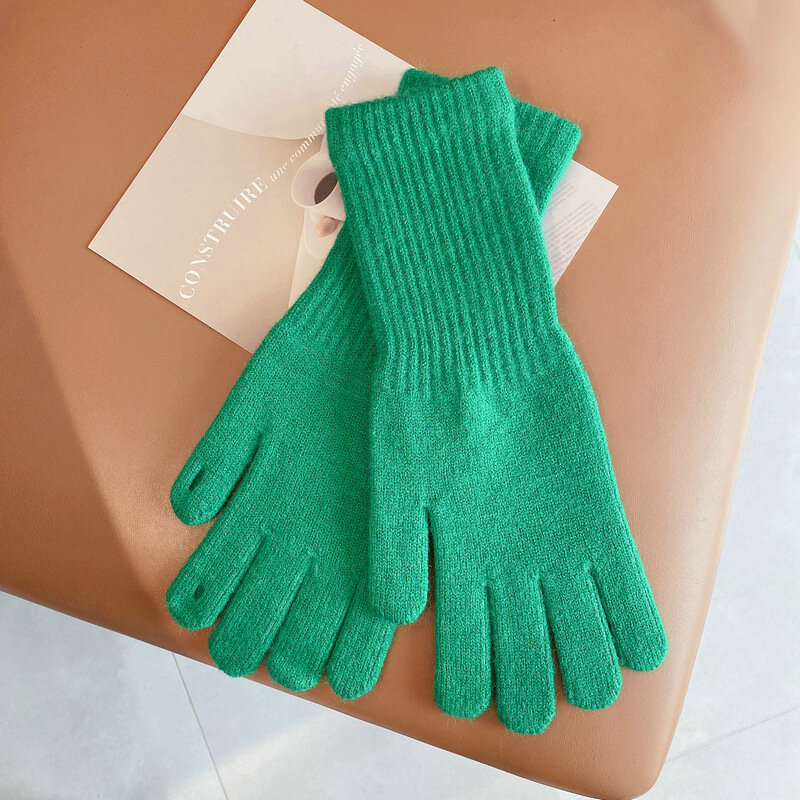 Перчатки, женские, вязаные, без пальцев, сенсорные, утепленные, зеленые
