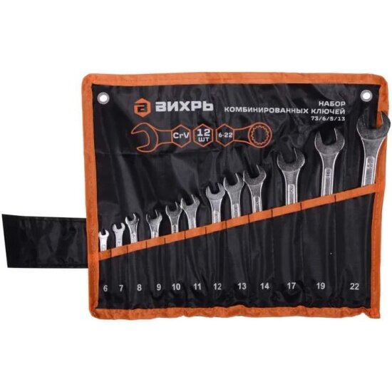 Набор комбинированных ключей Вихрь 12 шт. 6 - 22, в чехле, 73/6/5/13