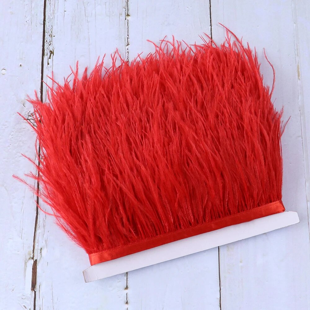Страусиные перышки на ленте 10 м Красный, red