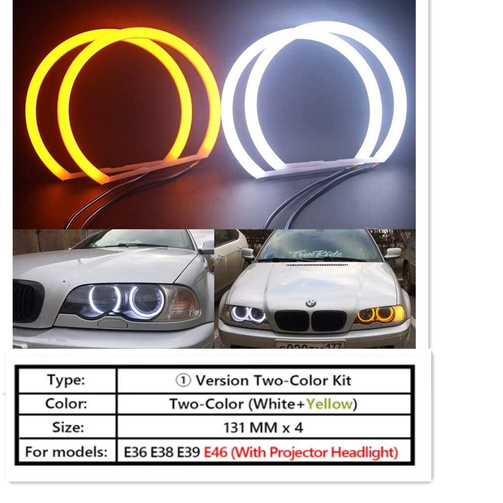 Новый светодиодный комплект Angel Eyes Halo Ring Фара Лампы для BMW E46 Coupe E36 E38 E39 Ультра яркий ремонт дневного света указатель поворота 2