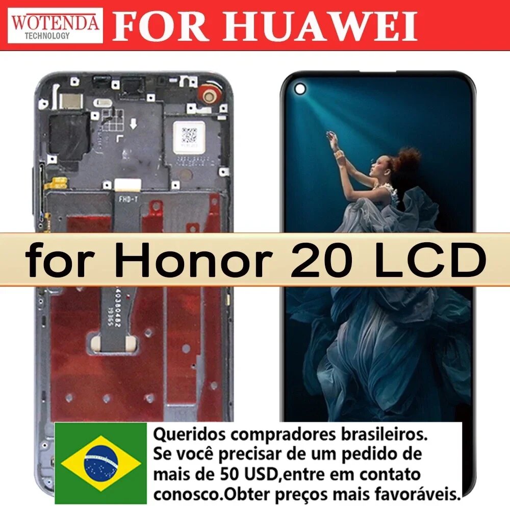 Высококачественный Дисплей 6,26 дюйма для Huawei Honor 20, ЖК-дисплей, сенсорный экран, дигитайзер, запасные части для Honor 20 YAL-L21 Blue With Frame