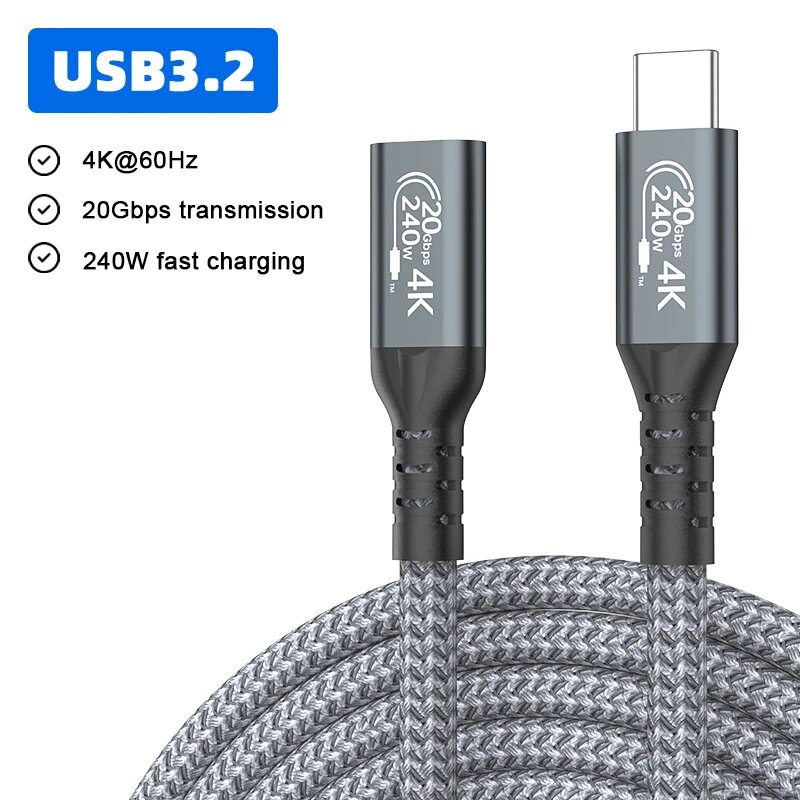 USB-C кабель 30см, 240W, 20Gbps, 4K@60Hz