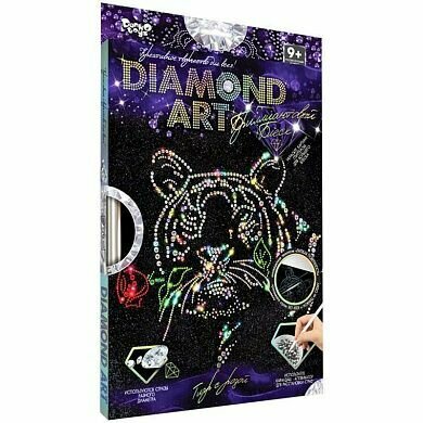 Картина из страз и глиттера Danko toys Diamond art. Тигр, комплект страз, карандаш-аппликатор, багетная рамка