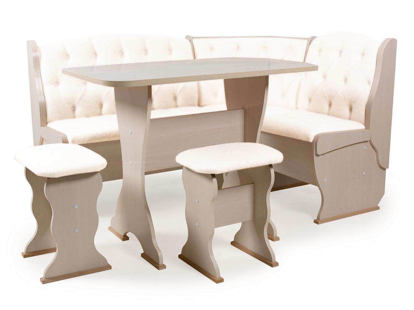 Кухонный угловой набор Орхидея Люкс, ЛДСП бодега, обивка экокожа милк