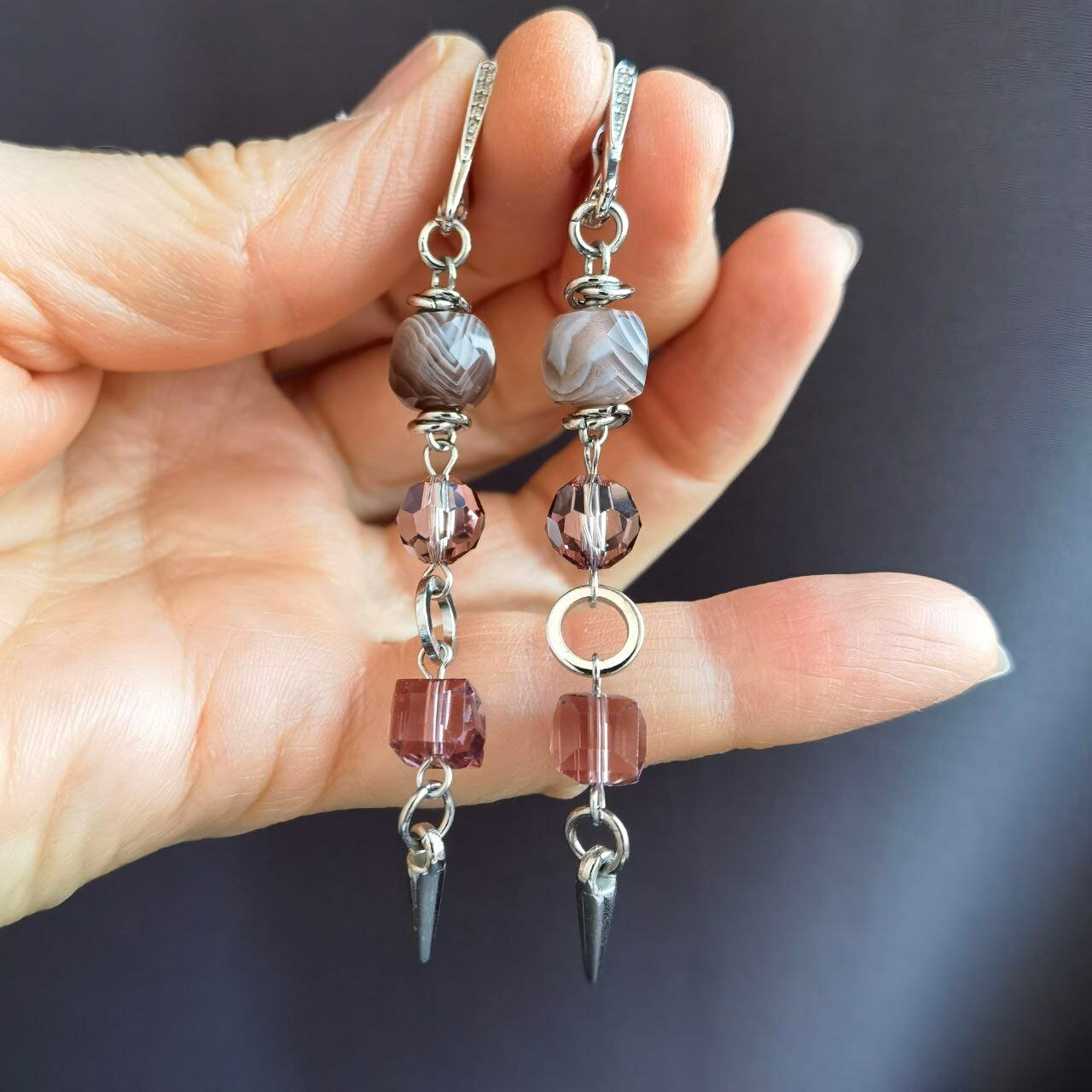 Серьги с подвесками Камни Елены, агат