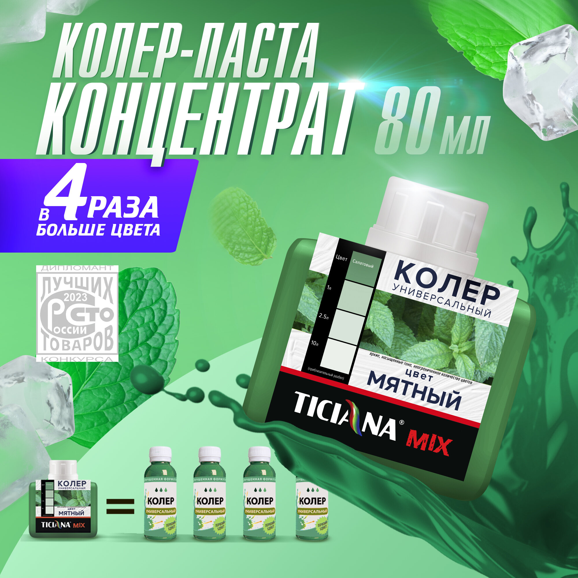 Колер для краски микс универсальный TICIANA Мятный 80 мл