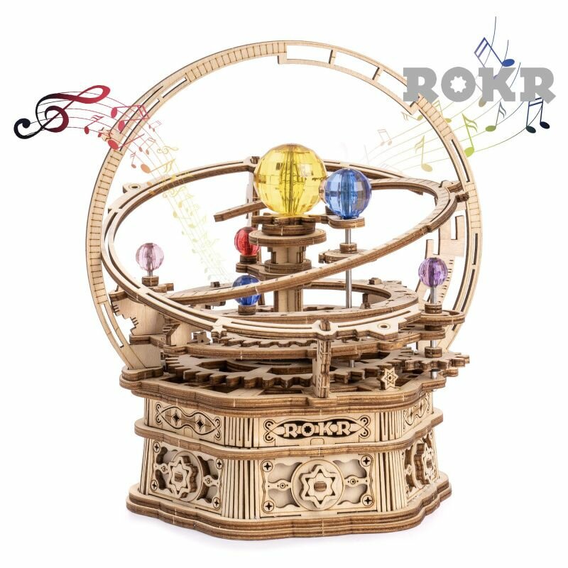 ROKR 3D головоломка для взрослых Модель деревянной музыкальной коробки 'Вечернее небо', вращающаяся, для мужчин и женщин