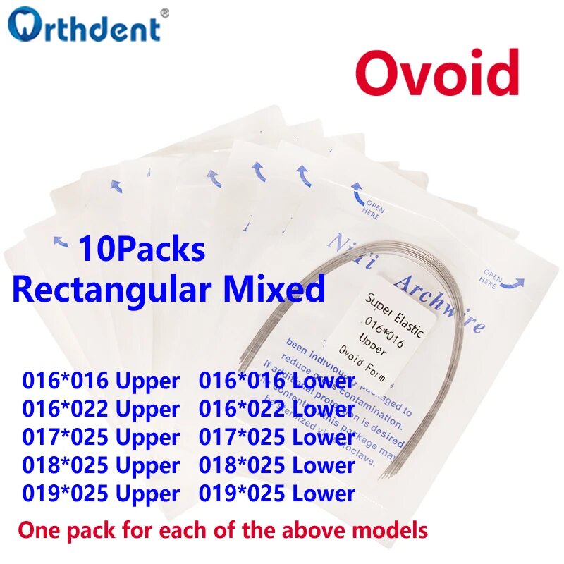 Ортодонтические дуги NiTi Orthdent, Ovoid Rect Mix, 10 шт.