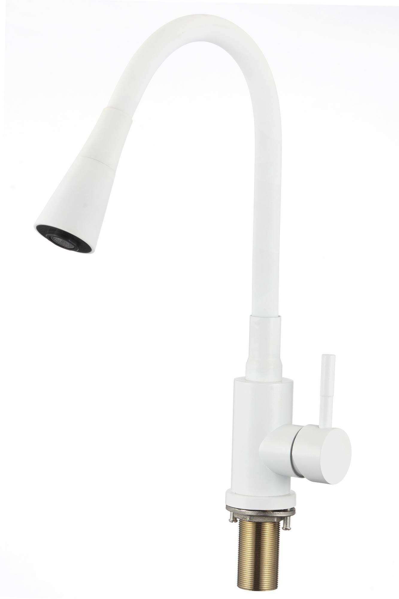Смеситель для кухни с гибким изливом и лейкой режимной / однорычажный / белый