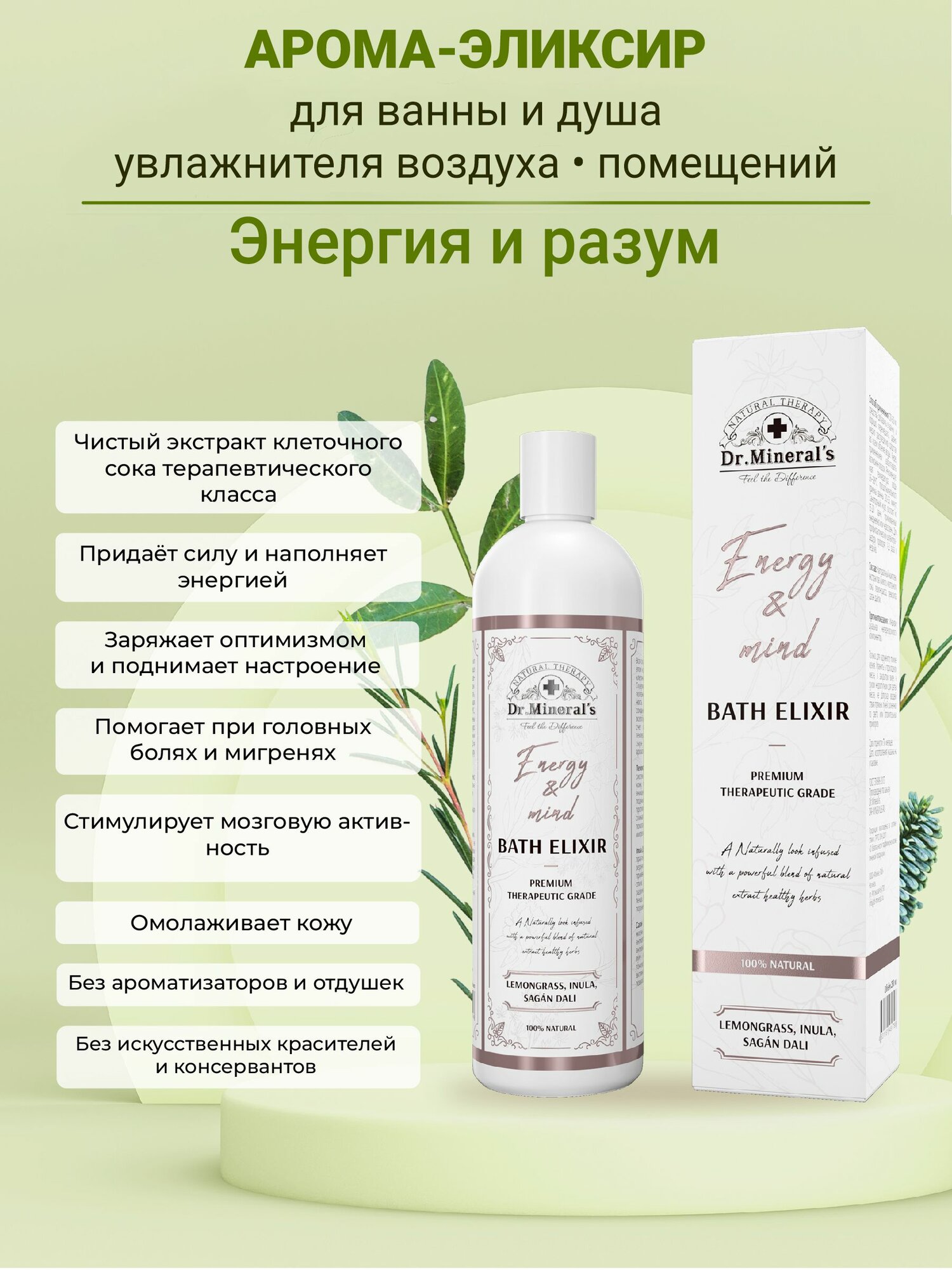 Dr. Mineral's. Комплекс натуральных экстрактов , эфирных масел на водной основе. Эликсир Энергия и разум, для повышения работоспособности и ясности мыслей , 250 мл.