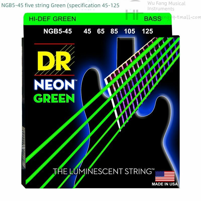 DR NEON Неоновые Струны для Электробаса 5-Струнные 45-125 Гаус, Зеленый
