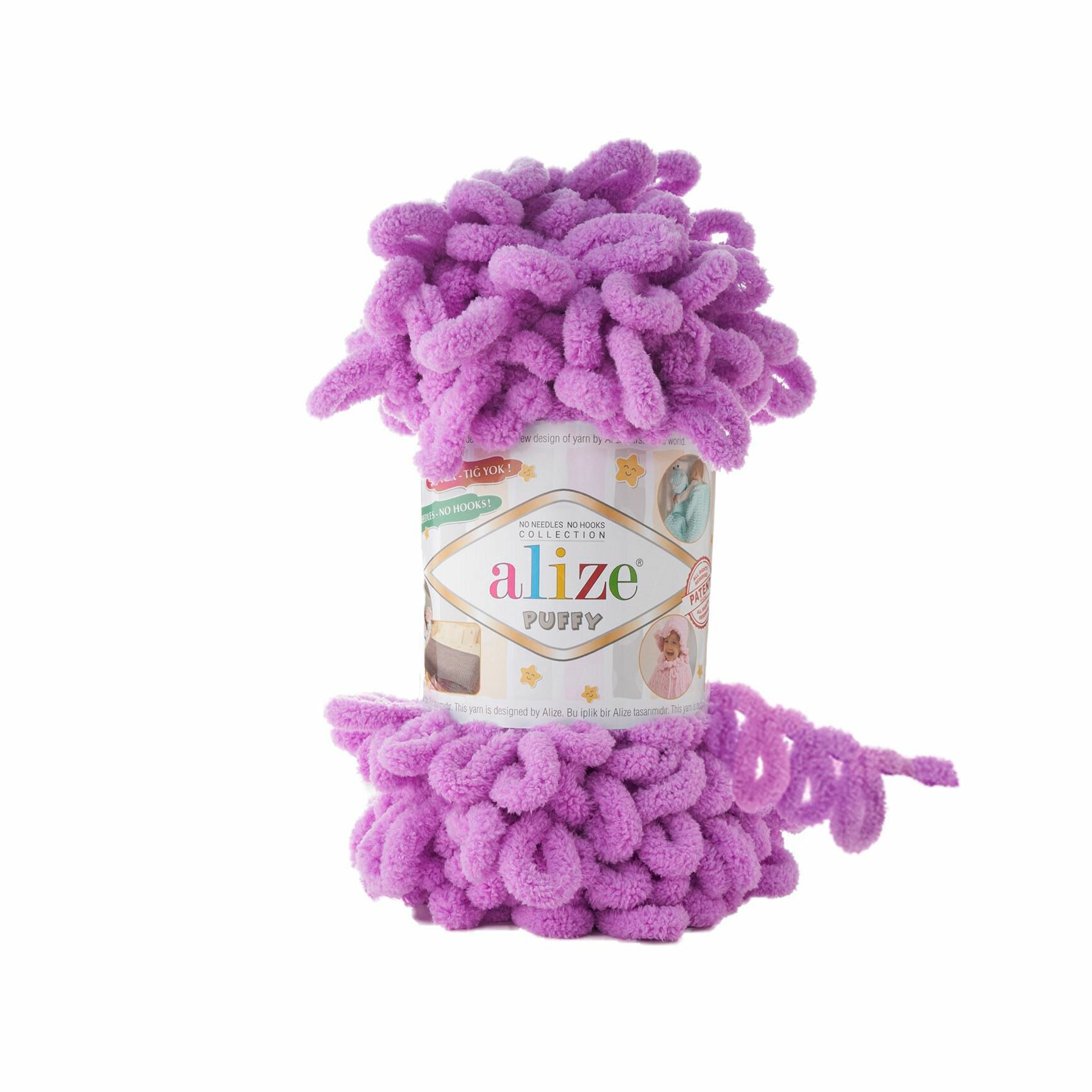 Пряжа для вязания Puffy Alize 2 мотка (9 м, 100 гр), цвет 378 орхидея