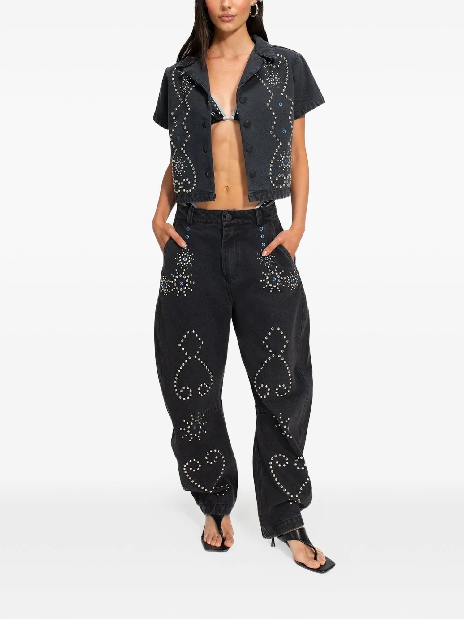 Джинсы agua bendita Fallon stud-embellished jeans, размер 10, black/black — фото 1