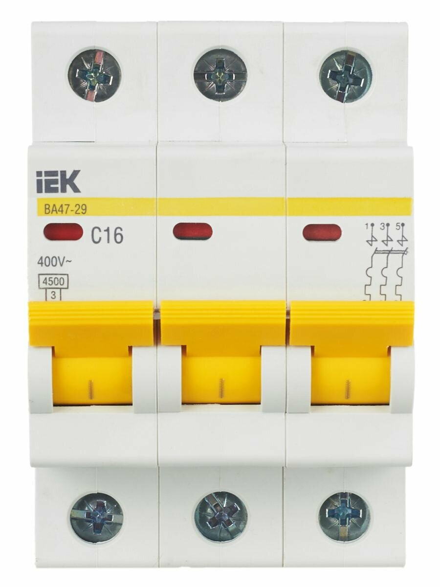 Автоматический выключатель IEK MVA20-3-016-C ВА47-29 3Р 16А 4,5кА х-ка С