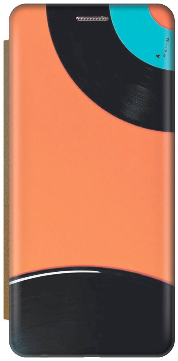 Чехол-книжка Пластинки на оранжевом на Xiaomi Redmi 6 / Сяоми Редми 6 с эффектом блика золотой