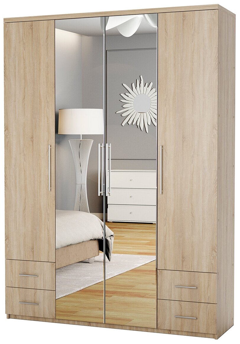 Шкаф четырехдверный Престиж МКЯ2-43 140х45 с зеркалами Дуб Сонома