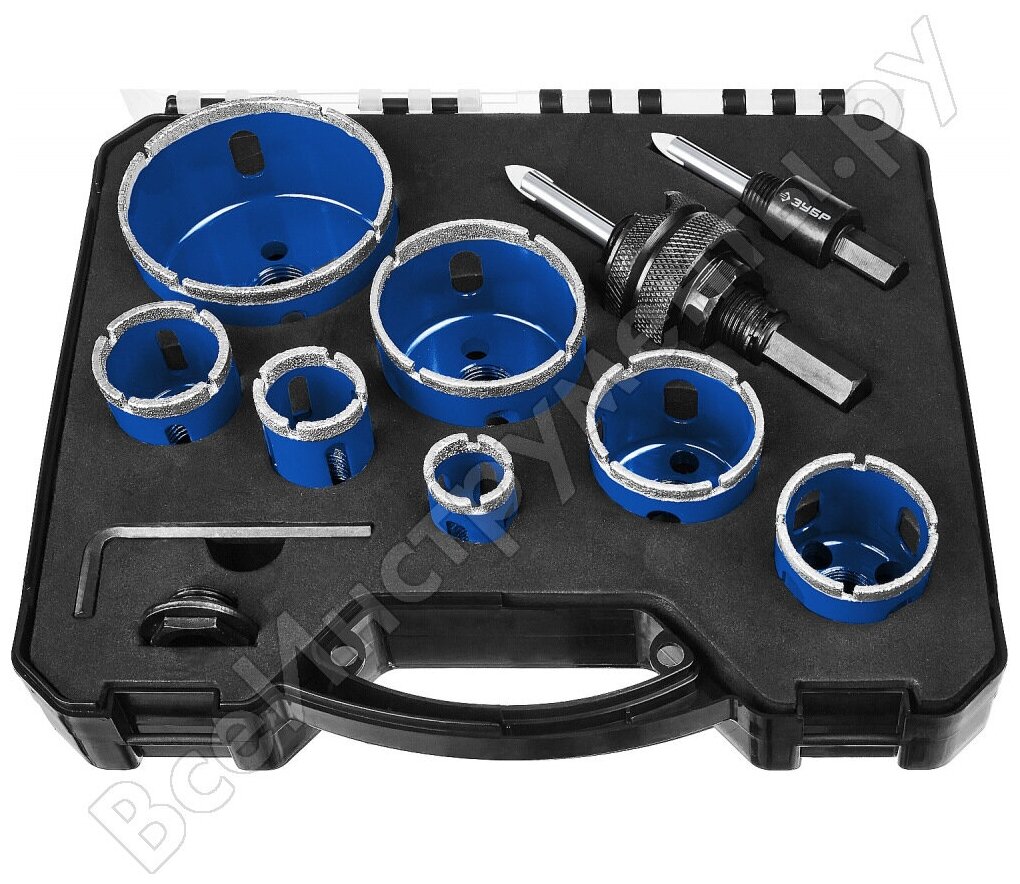 Набор алмазных коронок ЗУБР Профессионал 7 шт: диам. 20, 25, 32, 35, 40, 50, 68, 60-100Р, 29870-H7