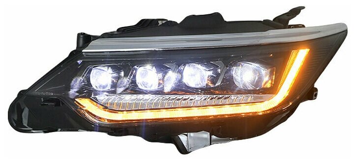 Передние фары Тойота Камри 55 2014-2018, полностью светодиодные, ДХО, бегущий поворотник