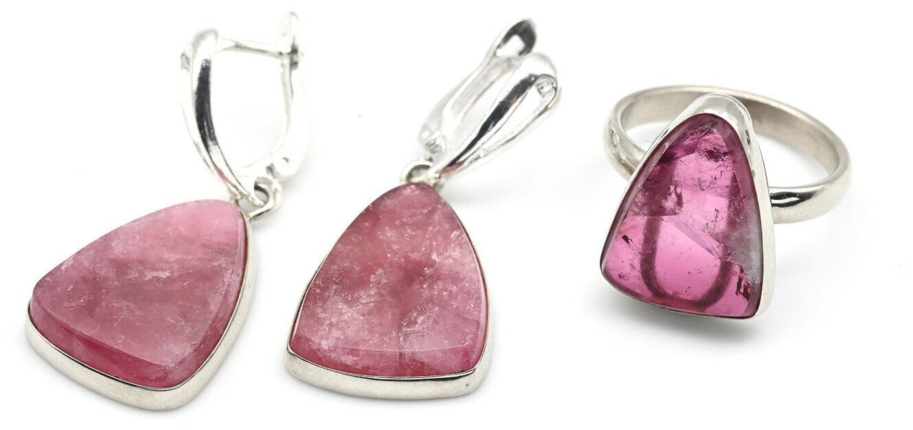 Комплект бижутерии: серьги, кольцо, турмалин