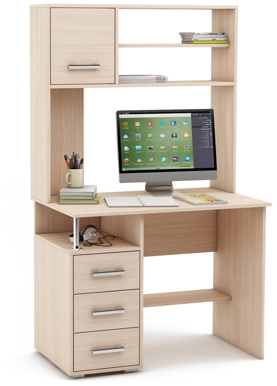 Компьютерный стол "Амбер (Реал)" 16, ЛДСП, 97х60х165см, надстройка, с ящиками для хранения