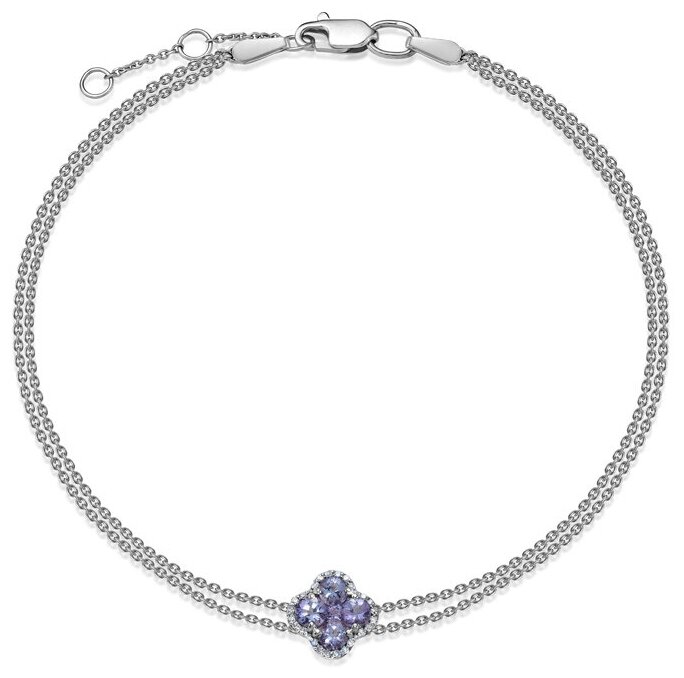 Браслет-цепочка, белое золото, 585 проба, родирование, танзанит