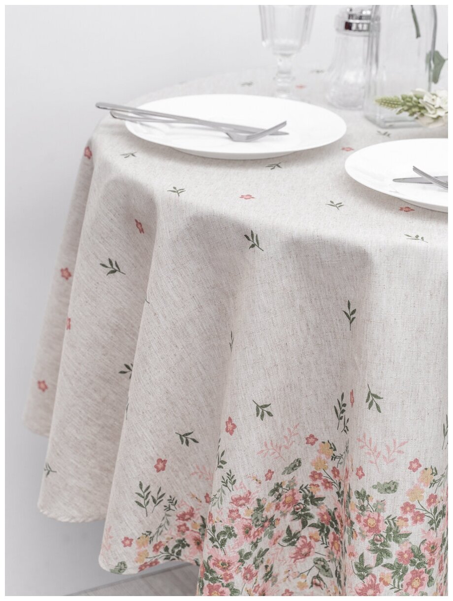 Скатерть на стол для кухни полульняная столовая овальная, текстиль, лен/пэ, принт, 180*150 см, 1 штука