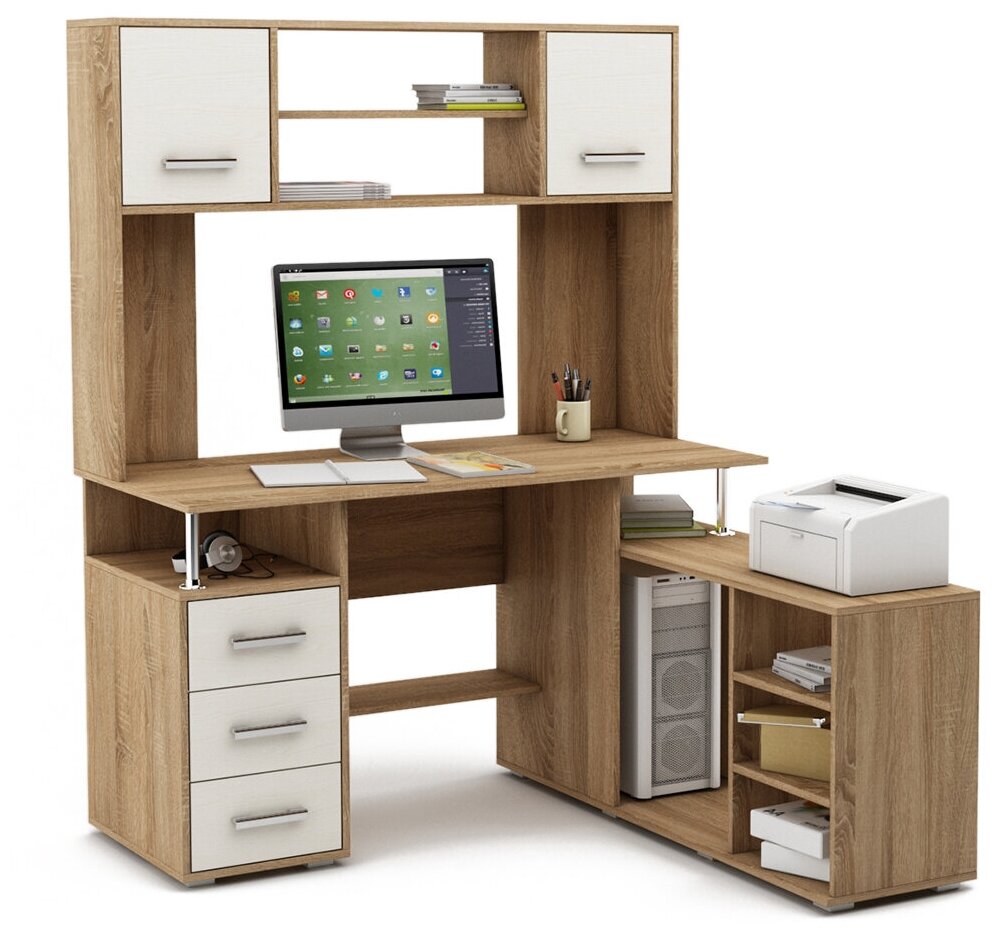 Компьютерный стол "Амбер (Реал) 24", угловой, отделение для ПК, полка для принтера и клавиатуры